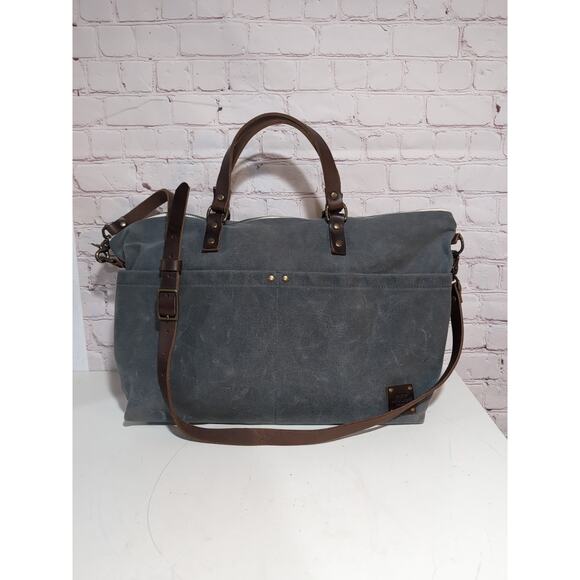 Red House | Bags | Red House Large Waxed Canvas Leather Tote Bag Gray ...